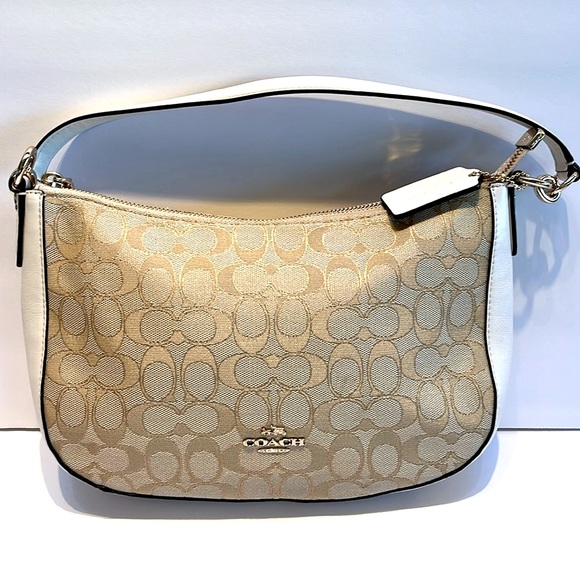 Coach | Bags | Coach Beige Signature Canvas Leather Crossbody Shoulder Bag | Poshmark